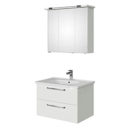 Badm&ouml;bel-Set &raquo;Trentino 2-teilig Keramik-Waschtisch, Spiegelschrank mit LED-Profil&laquo; 3 Stk. tlg. wei&szlig; Einheitsgr&ouml;&szlig;e