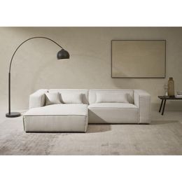 LeGer Home by Lena Gercke Ecksofa &raquo;PIARA Struktur mit Kedernaht L-Form&laquo; wahlweise Ottomane rechts/links, schwarze F&uuml;&szlig;e, bequemer Sitzkomfort beige 100