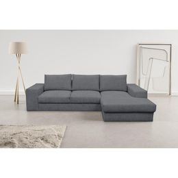 WERK2 Ecksofa &raquo;Rozzana Design Ecksofa mit hohem Komfort, zeitlos & elegant, L-Form,&laquo; in kuschelweichen Trendstoffen Cord, Breitcord und Pl&uuml;sch grau 