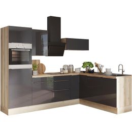 KOCHSTATION Winkelk&uuml;che &raquo;KS-Aken&laquo; wahlweise mit E-Ger&auml;ten und Stellvariante Sp&uuml;le links oder rechts schwarz B/H/T: 270cm x 212cm x 60cm, ohne E-Ger&auml;te