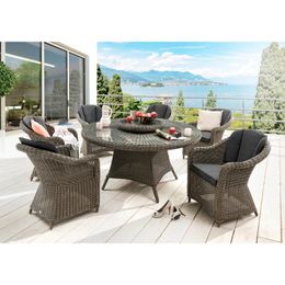 Destiny Garten-Essgruppe &raquo;MALAGA LUNA 6 Se + Tisch &Oslash; 150x75cm, vintage grau&laquo; Set, 19 Stk. tlg. Aluminium, Polyrattan grau Obermaterial: 100% Polyester. 