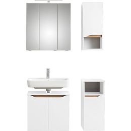 Badm&ouml;bel-Set &raquo;Quickset 4-teilig, Waschbeckenunterschrank mit LED-Spiegelschrank&laquo; 4 Stk. tlg. wei&szlig; Glas, Holzwerkstoff B/H/T: 95cmcm x 33cmcm