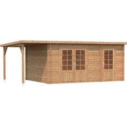Palmako Gartenhaus &raquo;Ella&laquo; 13,1+3,9 m&sup2;, mit Anbaudach braun Massivholz ohne Fu&szlig;boden, ohne Dacheindeckung