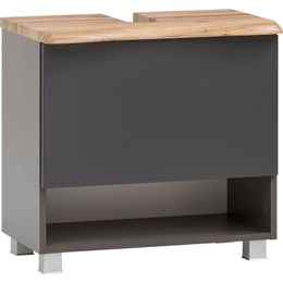 Welltime Waschbeckenunterschrank &raquo;Stubach&laquo; Bad Schrank, Abdeckplatte mit Baumkante, Breite 60 cm grau MDF graphit, B/H/T: 60cm x 54,5cm x 40cm, 