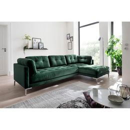 Trends by HG Ecksofa &raquo;Landau L-Form&laquo; in Cord-Stoff mit Metallfu&szlig; gr&uuml;n B/H/T: 275cm x 75cm x 158cm, Microvelours, Recamiere rechts