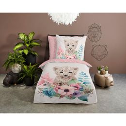 Good Morning Kinderbettw&auml;sche &raquo;Sama&laquo; 2 Stk. Baumwolle, 135x200, Rei&szlig;verschluss, Wendeoptik, Kind, M&auml;dchen, Tier rosa Renforc&eacute;, Obermaterial: 100% 
