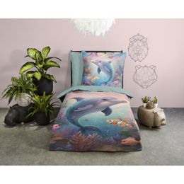 Good Morning Kinderbettw&auml;sche &raquo;Baya&laquo; 2 Baumwolle, Renforc&eacute;, 135x200, Wendeoptik, Kind, Delfin, Blau bunt Renforc&eacute;, Obermaterial: 100% Baumwolle B/L: 
