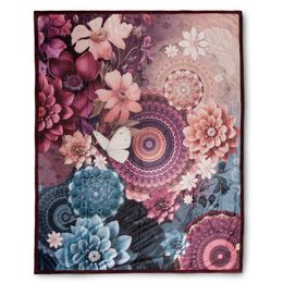 HIP Plaid &raquo;Asher&laquo; Weich, Kuscheldecke, 130x160 cm, Wendeoptik, Mandala, Blumen, Bordeaux rot Mircofaser B/L: 130cm x 160cm