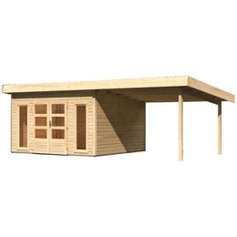 Karibu Gartenhaus &raquo;Perlsee 5&laquo; mit Anbaudach beige Holzwerkstoff ohne Fu&szlig;boden, ohne Dacheindeckung