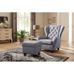 Home Affaire Ohrensessel &raquo;Alexander, B: 92 cm, Sitzh&ouml;he: 44 cm&laquo; Set: mit Hocker grau Samtvelours (100% Polyester);Struktur fein (100% Polyester) 