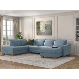 Sit & More sit&more Wohnlandschaft &raquo;Dundee U-Form&laquo; mit Federkern und Massivholzf&uuml;&szlig;en, wahlweise mit Kopfteilverstellung blau B/H/T: 338cm x 86cm x 219cm, 