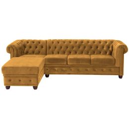 Home Affaire Chesterfield-Sofa &raquo;New Castle L-Form&laquo; hochwertige Knopfheftung in Chesterfield-Design, B/T/H: 255(171/72) gelb B/H/T: 255cm x 72cm x 