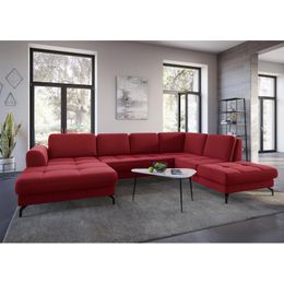 Sit & More sit&more Wohnlandschaft &raquo;Bendigo U-Form&laquo; inklusive Sitztiefenverstellung, Bodenfreiheit 12 cm, in 2 Fu&szlig;farben rot B/H/T: 332cm x 84cm x 226cm, 