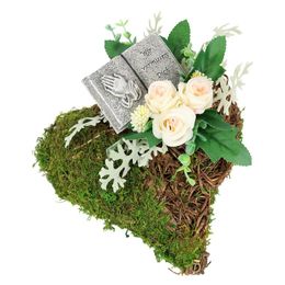 OTTO home Kunstblume &raquo;Gesteck mit Rosen und Gedenkbuch auf Herz-Pflanzschale&laquo; Dekoratives Herzgesteck mit Buchfigur und cremefarbenen Rosen B/H/L: 
