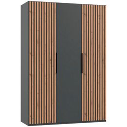 wimex Dreht&uuml;renschrank &raquo;Andorra by fresh to go&laquo; Mit 3D-Leisten f&uuml;r Akustikpaneel-Optik schwarz Holzwerkstoff Graphit, B/H/T: 150cm x 216cm x 58cm, T&uuml;ren: 3 