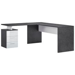 Home Affaire Eckschreibtisch &raquo;New Selina&laquo; Schreibtisch, Schubk&auml;sten, mit oder ohne Monitoraufsatz, B 180/160 cm grau B/H/T: 180cm x 75cm x 160cm, Ohne