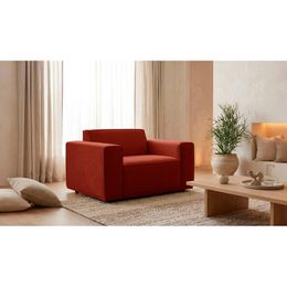 OTTO home Loveseat &raquo;Avelin, 1.5 Sitzer, 140 cm, Chenille, Struktur-Boucle&laquo; mit Wellenunterfederung, Kedernaht, bodentief, Skandi-Design rot 100% 