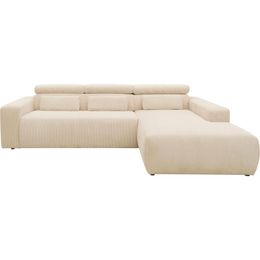DOMO collection Ecksofa &raquo;BRANDON 289x177 cm, belastbar bis 140 kg/Sitz, L-Form&laquo; ohne Sitztiefenverstellung, Cord, creme beige Luxus-Microfaser in 