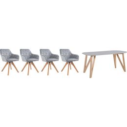Salesfever Essgruppe &raquo;Stilvolle Sitzgruppe&laquo; 5-teiliges Set: Samtverlours-St&uuml;hle, 180&deg; drehbar, Tischbreite 180 cm grau MDF, Massivholz, Polyester 