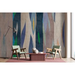 Livingwalls living walls Vliestapete &raquo;Abstrakte Design-Tapete Bunt Beige Blau organisch&laquo; matt glatt Vlies B/L: 2,7m x 4m, Rollen: 1