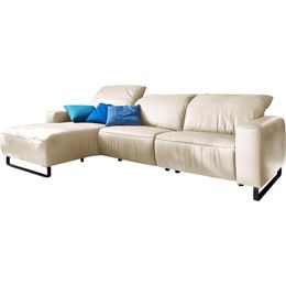 Home Affaire Ecksofa &raquo;Juist L-Form&laquo; mit Kopfteilverstellung und schwarzen Metallkufen beige NaturLEDER (echtes Rindsleder);Luxus-Microfaser Lederoptik