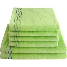 Dyckhoff Handtuch Set &raquo;Wave&laquo; Set 6 Stk. Frottier mit Jacquard-Bord&uuml;re;4 Handt&uuml;cher (50x100cm), 2 Duscht&uuml;cher (70x140cm) gr&uuml;n Frottier, Obermaterial: 100% 