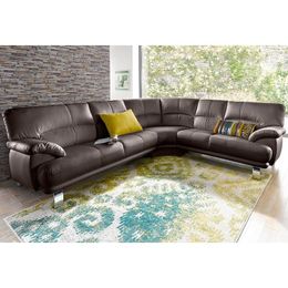 Trendmanufaktur Ecksofa &raquo;Cecilia in italienischem Design, modern und komfortabel, L-Form&laquo; bequeme Armlehnen, mit langem Schenkel grau NaturLEDER (