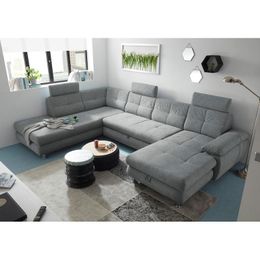 ED EXCITING DESIGN Wohnlandschaft &raquo;Alba U-Form&laquo; mit Bettfunktion, Bettkasten, Armteilverstellung & Kopfst&uuml;tzen grau 100% Polyester B/H/T: 349cm x 88cm