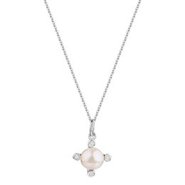 Firetti Damen Kette mit Anh&auml;nger &raquo;Schmuck Geschenk Silber 925 Halsschmuck Halskette Ankerkette Blume&laquo; mit Zirkonia (synth.) - mit S&uuml;&szlig;wasserzuchtperle 