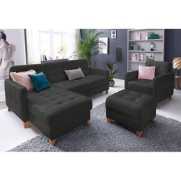 exxpo - sofa fashion Ecksofa &raquo;Elio, kompakt, bequem & zeitloses Design, Breite 217cm, L-Form&laquo; wahlweise mit Bettfunktion blau Luxus-Kunstleder;