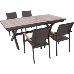 Garden Pleasure Garten-Essgruppe &raquo;, Tischgruppe &raquo;RANA/DAVINA Set 01&laquo;&laquo; Set, 5 Stk. tlg. 4 St&uuml;hle (stapelbar), Tisch LxB: 202x100 cm grau Teak FSC 100% Einheitsgr&ouml;&szlig;e