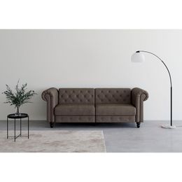 3-Sitzer &raquo;Felix, Schlafsofa 236 cm, (Liegefl&auml;che 108x190cm), R&uuml;ckenlehne&laquo; 3-fach verstellbar, Velours, Kunstleder, Luxus-Microfaser Vintage braun B/H/