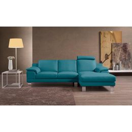 Egoitaliano Ecksofa &raquo;Shakira, Design & Sitzkomfort auf hohem Niveau, Breite 236cm, L-Form&laquo; mit Recamiere, L-Form, edle F&uuml;&szlig;e blau Leder &raquo;BULL&laquo; (echtes Rindsleder).