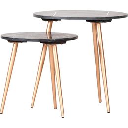 GUTMANN FACTORY Beistelltisch &raquo;Marmoro, Couchtisch 2-er Set rund &Oslash; 50, &Oslash; 40 cm, H&ouml;he 50; 40 cm&laquo; Set, 2 Stk. tlg. Tischplatte aus schwarzem Marmor mit dekorativem 