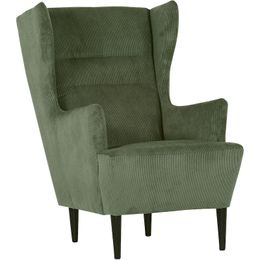 GUTMANN FACTORY Ohrensessel gr&uuml;n 88% Polyester 12% Nylon Feincord,mit schwarzen F&uuml;&szlig;en, B/H/T: 70cm x 104cm x 90cm
