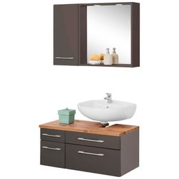 Welltime Badm&ouml;bel-Set &raquo;Davos&laquo; 3 Stk. tlg. grau Holzwerkstoff Siphonausschnitt rechts