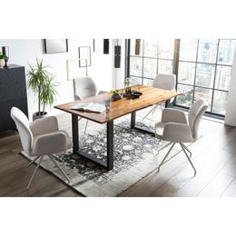 Salesfever Essgruppe &raquo;Tischgruppe f&uuml;r gem&uuml;tliche Familienabende&laquo; Set, 5 Stk. tlg. Tischplatte mit echter Baumkante, Gestell aus rostfreiem Edelstahl 