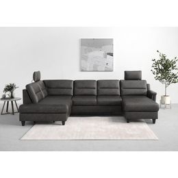Sit & More sit&more Wohnlandschaft &raquo;Far&ouml; U-Form&laquo; inklusive Federkern, wahlweise mit Schlaffunktion und Bettkasten grau B/H/T: 325cm x 90cm x 187cm, Microfaser, 