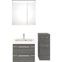 Badm&ouml;bel-Set &raquo;Balto Sprint 3-teilig, Mineralmarmor-Waschtisch mit LED-Spiegelschrank&laquo; 4 Stk. tlg. grau Holzwerkstoff B/H/T: 100cmcm x 200cmcm x 46cmcm