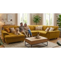 OTTO home Wohnlandschaft &raquo;Egedal 352 x 214 cm, auch mit Schlaffunktion & Bettkasten, Holzf&uuml;&szlig;e&laquo; Kopfteile verstellbar, U-Form, aus Pet Friendly Cord 90