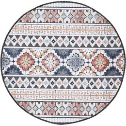 CarpetFine Teppich &raquo;Deja 103&laquo; rund 4 mm H&ouml;he robustes Flachgewebe, Motiv- Floral Palmenbl&auml;tter, Hoch-Tief Effekt blau Polypropylen &Oslash; 120cm 1 Stk., 4mm