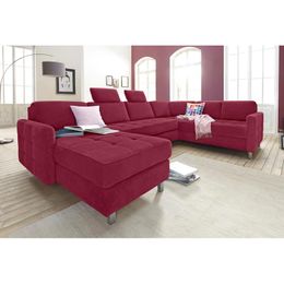 Sit & More sit&more Wohnlandschaft &raquo;Pablo U-Form&laquo; wahlweise mit Schlaffunktion und Bettkasten rot Struktur (100% Polyester);Kunstleder SOFTLUX ;Luxus-Microfaser 
