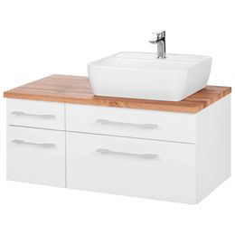 Welltime Waschbeckenunterschrank &raquo;Davos&laquo; Badm&ouml;bel, Waschtisch inkl. Waschbecken, Breite 90 cm wei&szlig; wei&szlig;, B/H/T: 90cm x 55cm x 47cm, Becken rechts