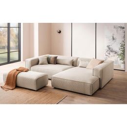 LeGer Home by Lena Gercke Ecksofa &raquo;PIARA XXL Cord, L-Form, Schlaffunktion&laquo; Hocker stellbar zum Schlafsofa (Krokodilverbinder), tiefe Sitzfl&auml;che beige 