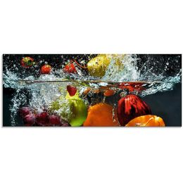 Artland Glasbild &raquo;Spritzendes Obst auf dem Wasser&laquo; Lebensmittel 1 Stk. tlg. in verschiedenen Gr&ouml;&szlig;en bunt B/H/T: 125cm x 50cm, Glasbild Lebensmittel, 1 Stk.