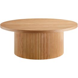 Salesfever Couchtisch &raquo;mit Massivholz-Lamellen, &Oslash; 85 cm&laquo; 1 Stk. tlg. Moderner Wohnzimmertisch aus Holz in nat&uuml;rlichem Look beige MDF, Esche massiv, 