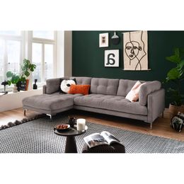 Trends by HG Ecksofa &raquo;Landau L-Form&laquo; in Cord-Stoff mit Metallfu&szlig; grau B/H/T: 275cm x 75cm x 158cm, Cord, Recamiere links