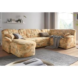 DOMO collection Wohnlandschaft &raquo;Bahia mit viel Platz, zeitloses Design, U-Form&laquo; wahlweise mit Bettfunktion beige Luxus-Microfaser (100% Polyester), 