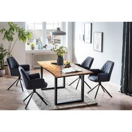 Salesfever Essgruppe &raquo;Esszimmergruppe: Stilvolles Ensemble&laquo; Set, 5 Stk. tlg. 5-teiliges Set: Drehbare Sitzfl&auml;chen-St&uuml;hle blau Massivholz, Metall, 