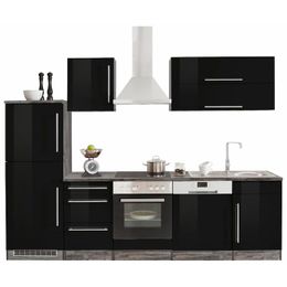 KOCHSTATION K&uuml;chenzeile &raquo;KS-Samos&laquo; Breite 280 cm, wahlweise mit E-Ger&auml;ten, mit Arbeitsplatte schwarz B/H/T: 280cm x 200cm x 60cm, ohne E-Ger&auml;te